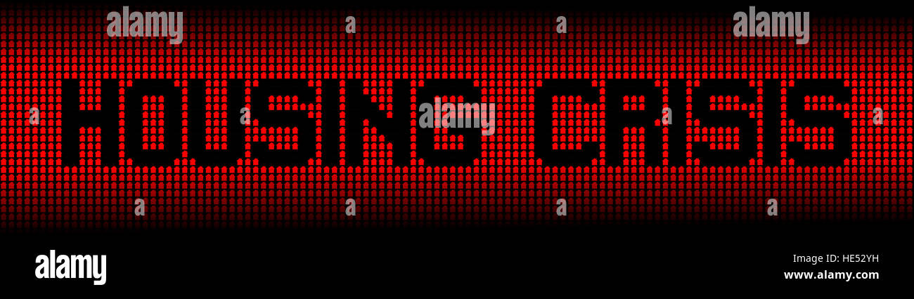 Housing Crisis text on abstract houses background illustration Stock ...