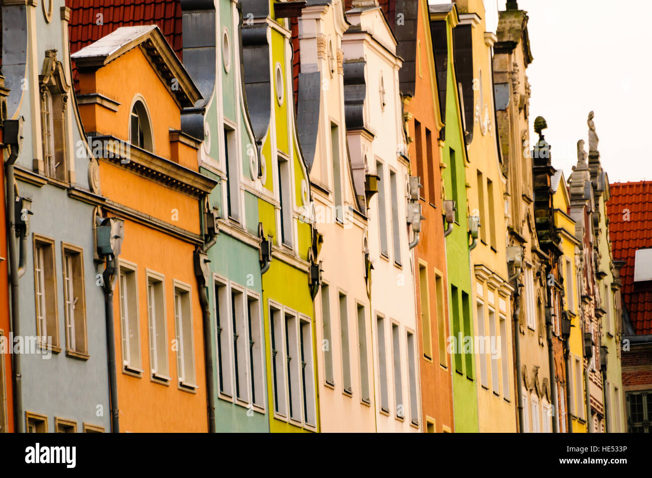 Multicoloured buildings in Dluga, Dlugi Targ, Gdansk Stock Photo - Alamy