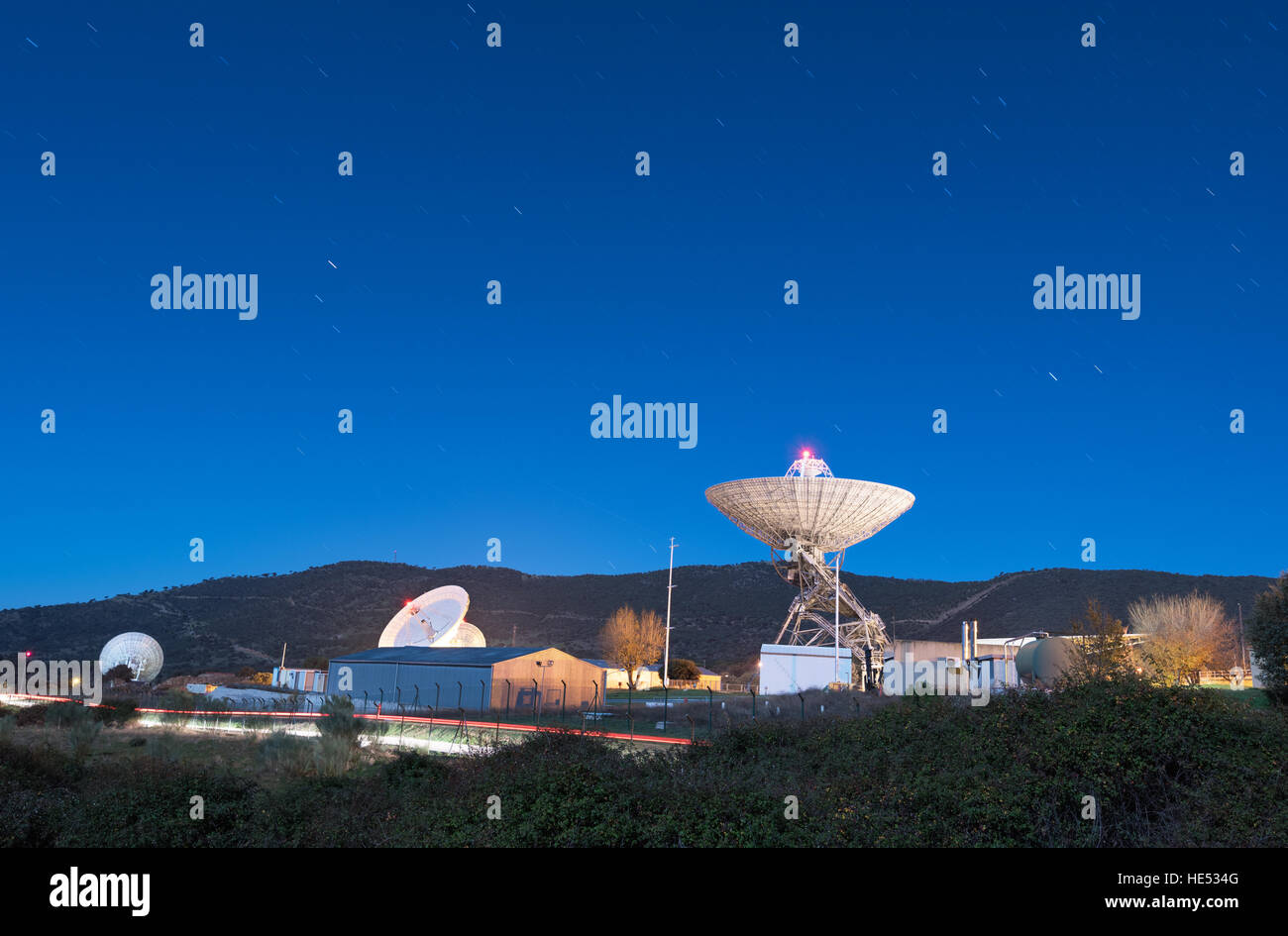 Night scene of Madrid Deep Space comunication complex. It is part of ...