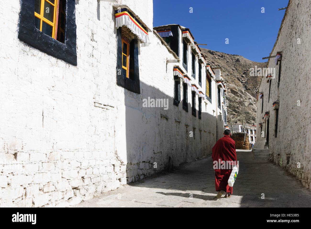 Lhasa: Monastery Sera; Monk with toilet paper, Tibet, China Stock Photo ...