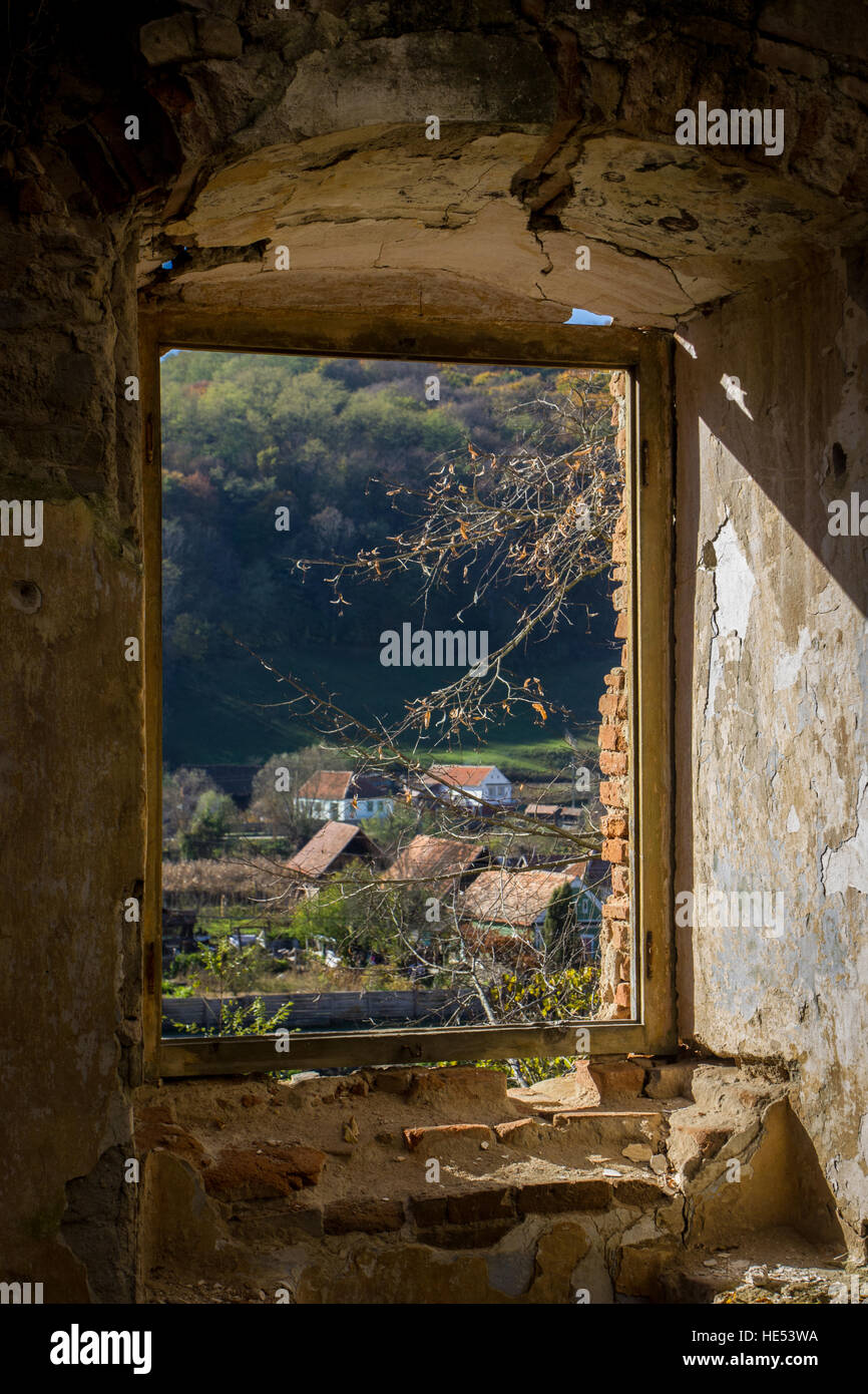 Village through a window Stock Photo - Alamy