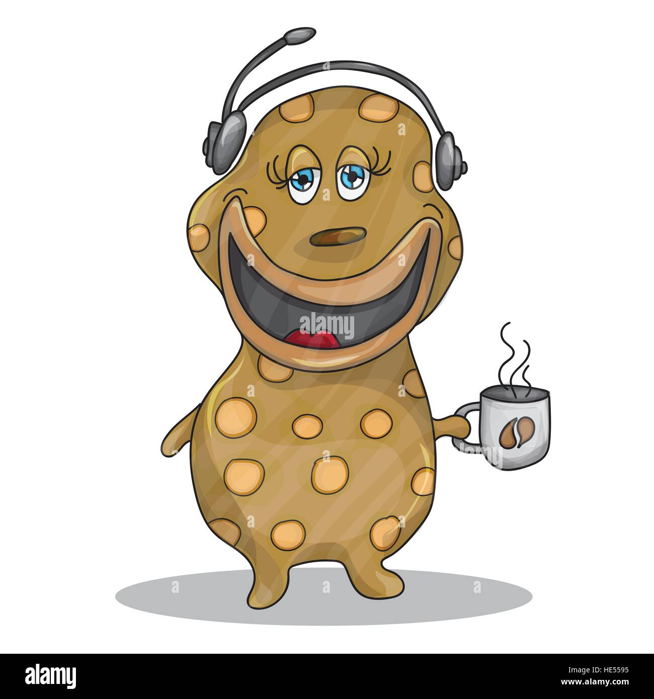 Fun Cartoon Character Phone Operator with a cup of hot coffee Stock ...