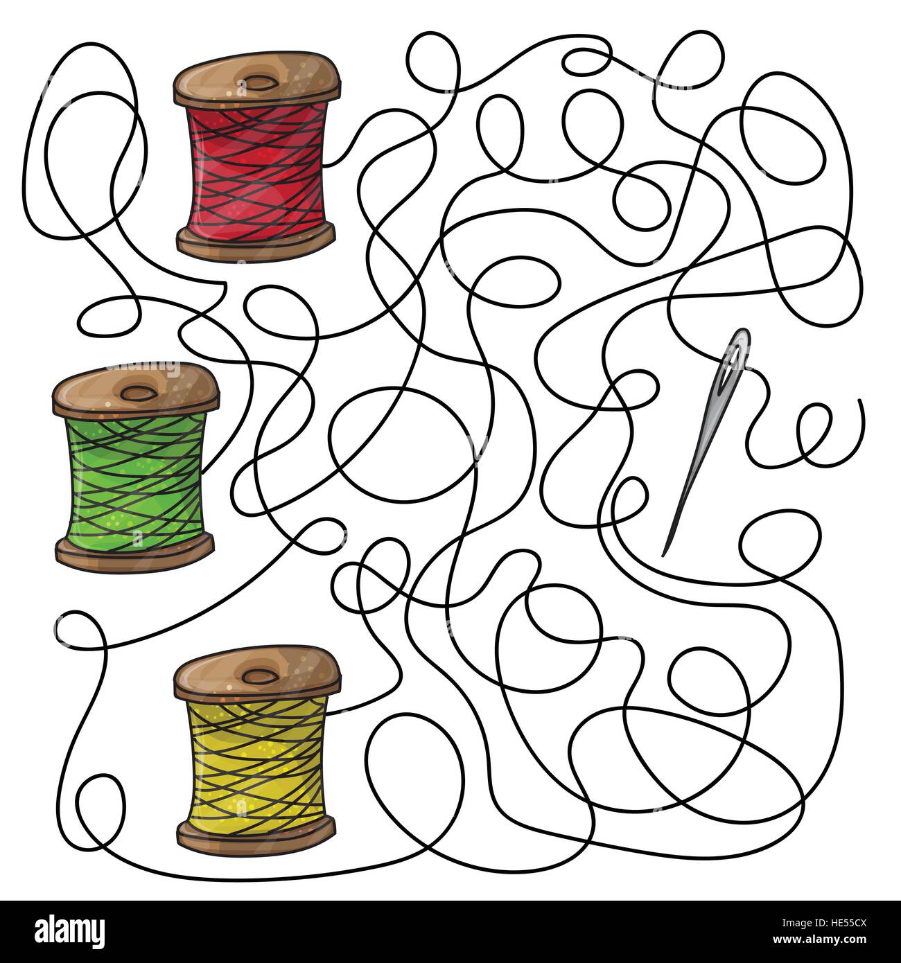 Maze game needle and spools of thread - find the right way Stock Vector ...