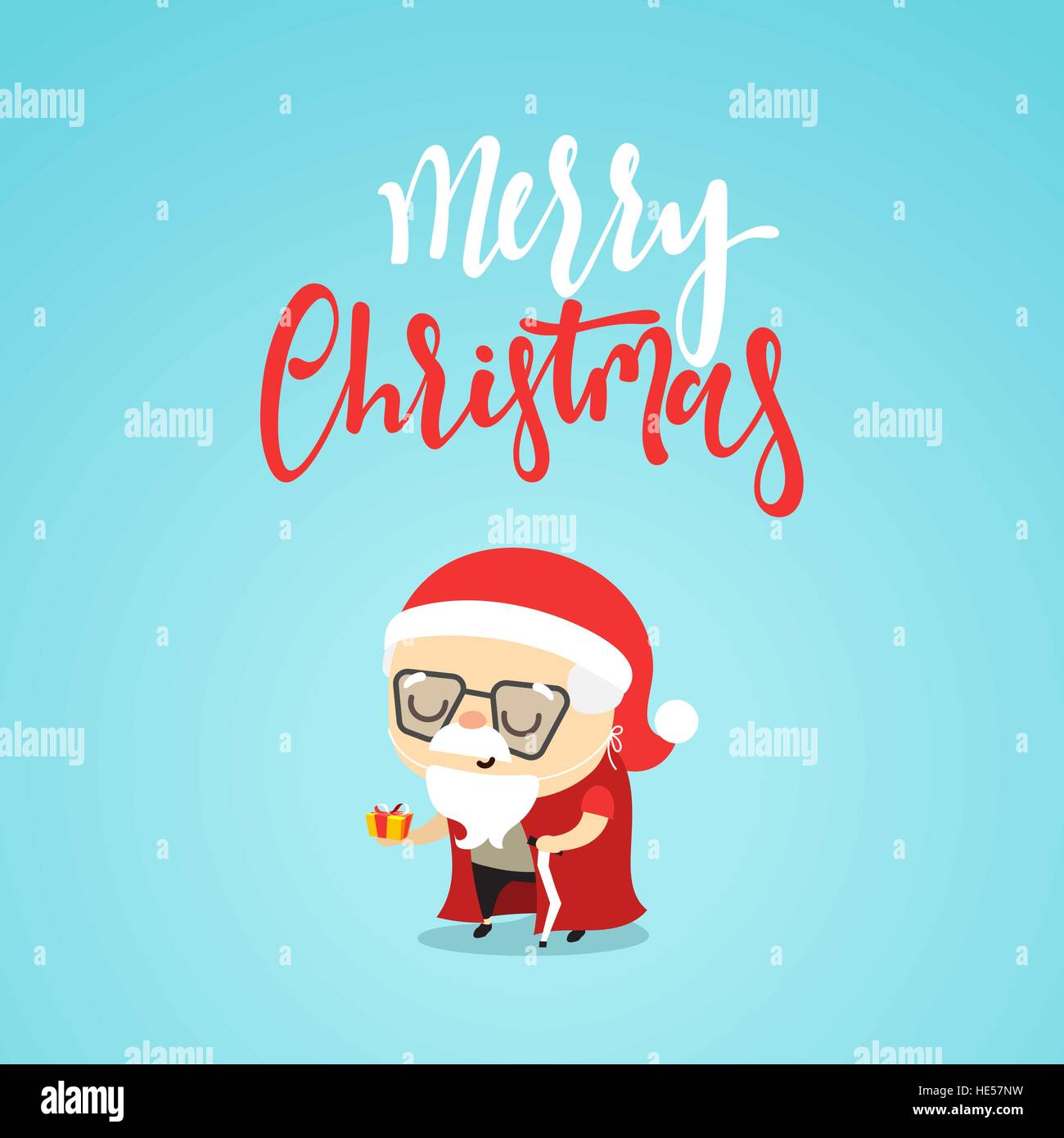 Cartoon character christmas cute Grandpa with a gift in hand Stock ...