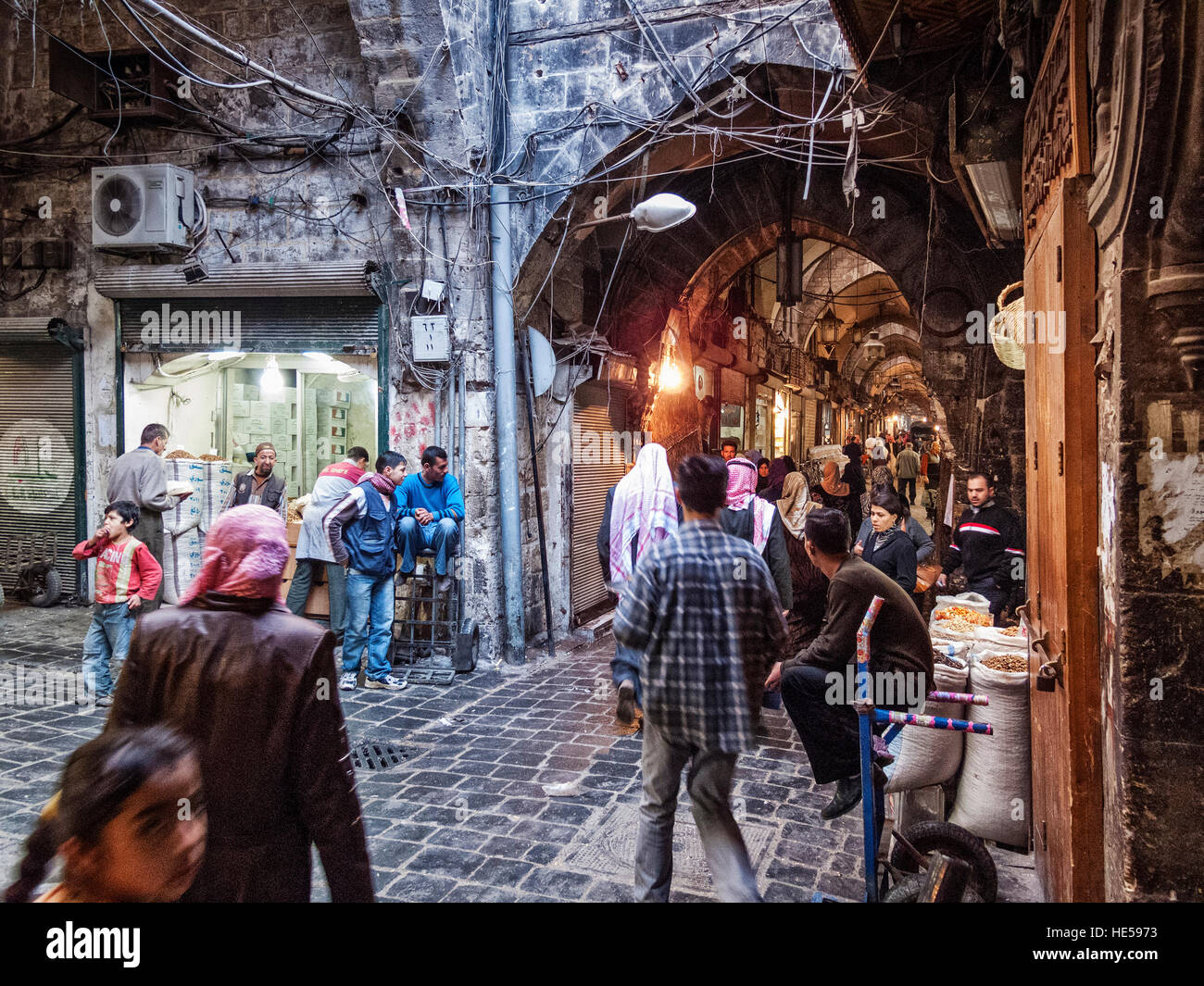 busy souk market shopping street in old town of aleppo syria Stock ...