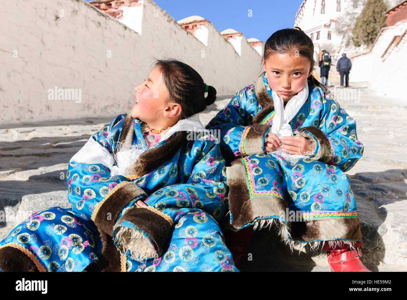 Lhasa: Potala: former palace of the Dalai Lamas; Tibetan girl girls on ...