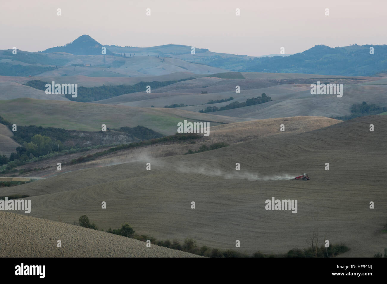 The thin soils of Tuscany ploughed at steep angles. Tuscan hills near ...