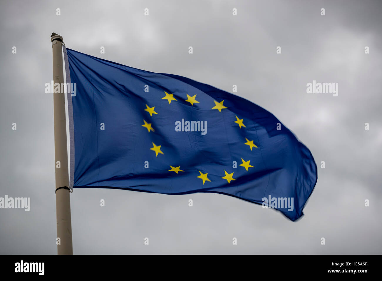 European Union flag flying in a strong wind, Dunkirk, France Stock ...