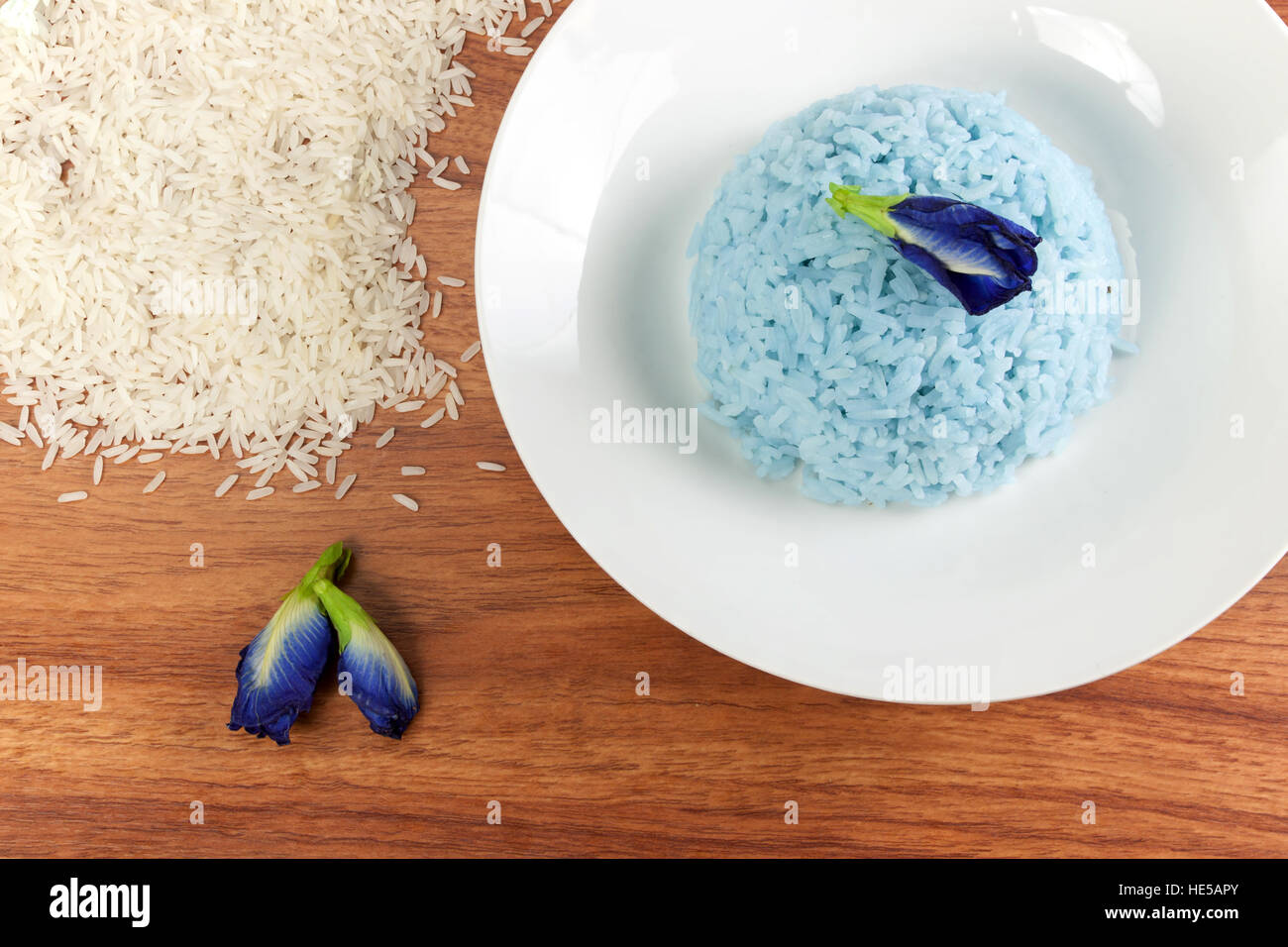 Blue Rice made cooking from Butterfly Pea flower (Clitoria ternatea L ...