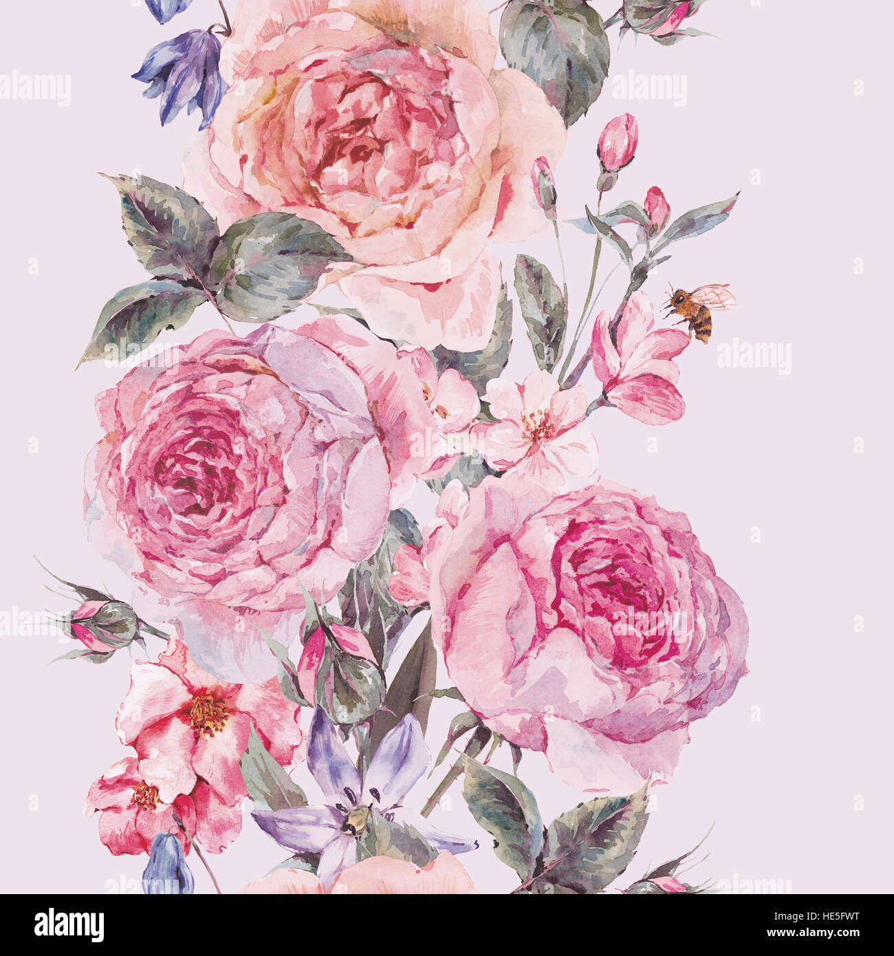 Watercolor spring seamless border with english roses Stock Photo - Alamy