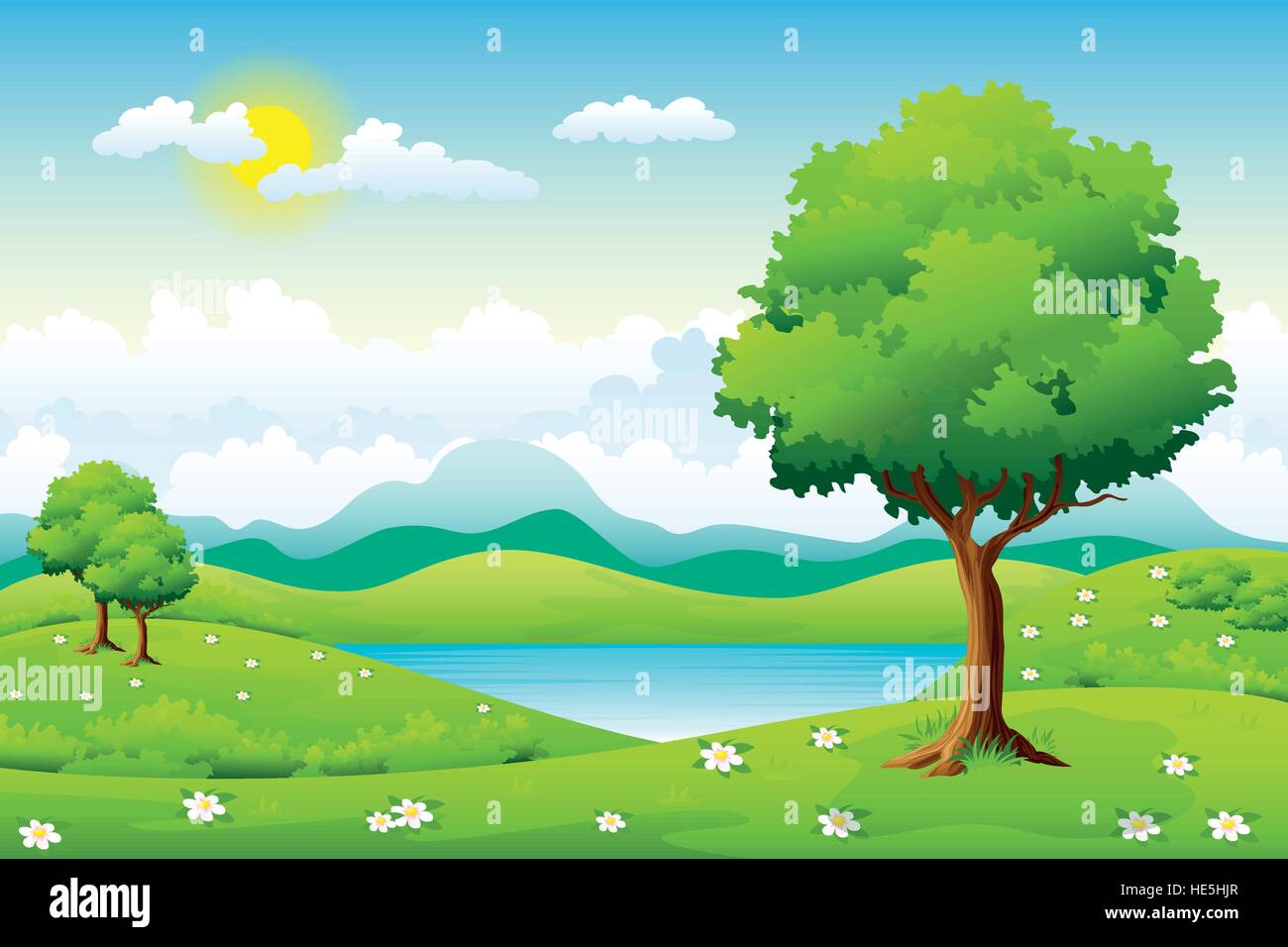 Landscape hills meadow Stock Vector Images - Alamy