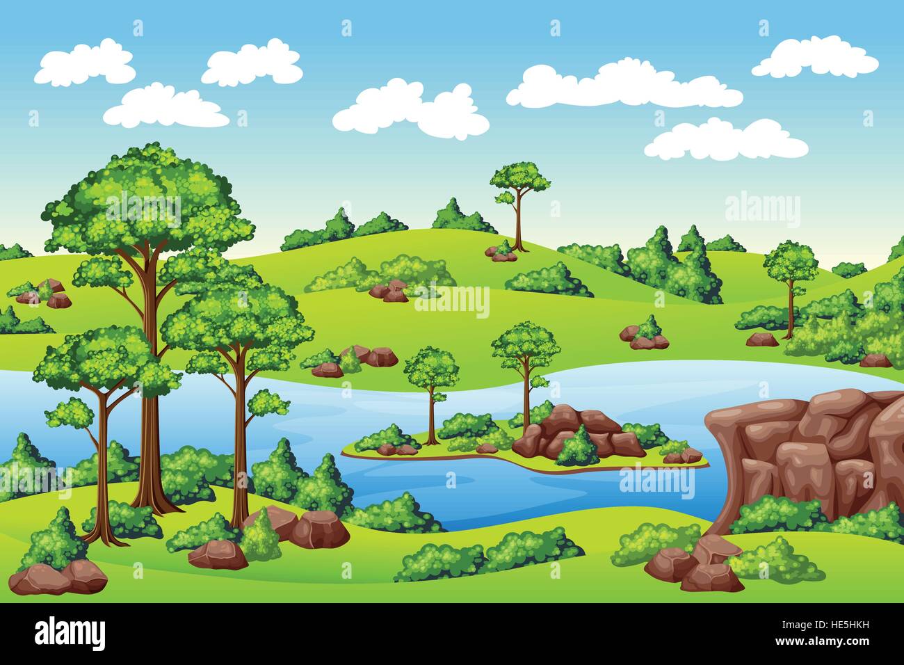 Landscape rocks trees blue Stock Vector Images - Alamy