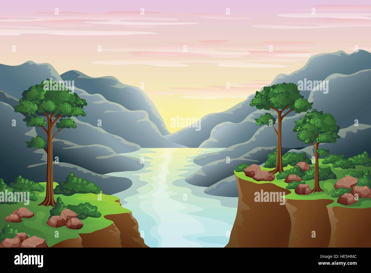 Sunset mountains in summer Stock Vector Images - Alamy