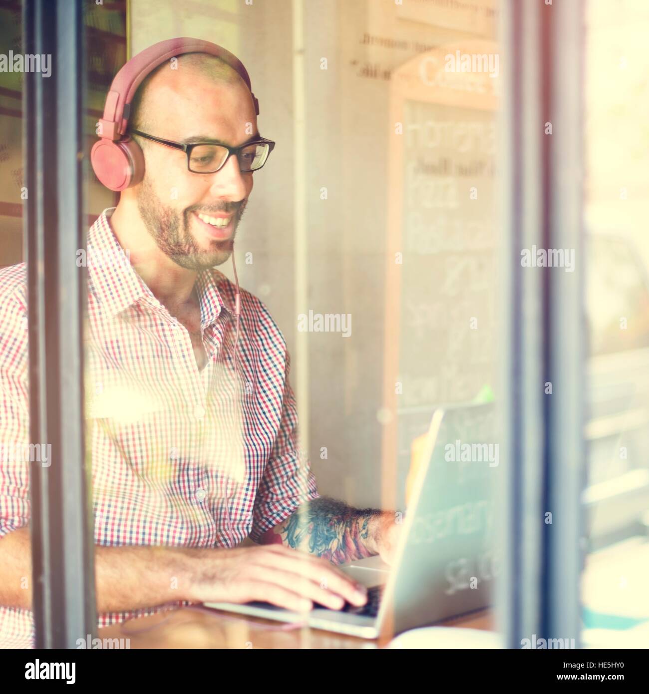 Music Song Listening Playlist Digital Man Concept Stock Photo - Alamy