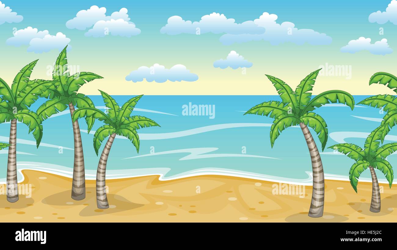 Cartoon Beach Background Palm Trees