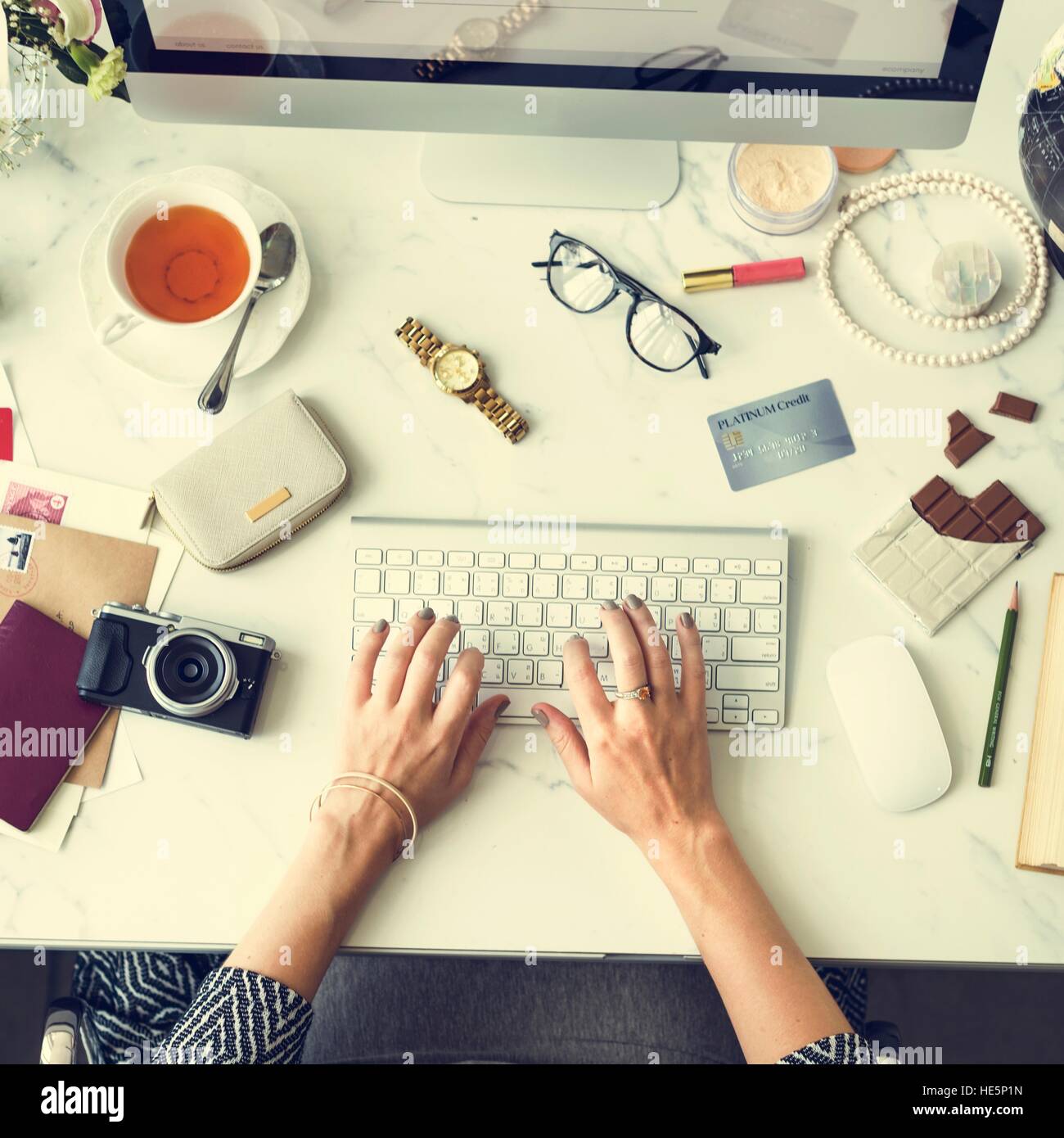 Working Workspace Womanism Female Girl Concept Stock Photo - Alamy