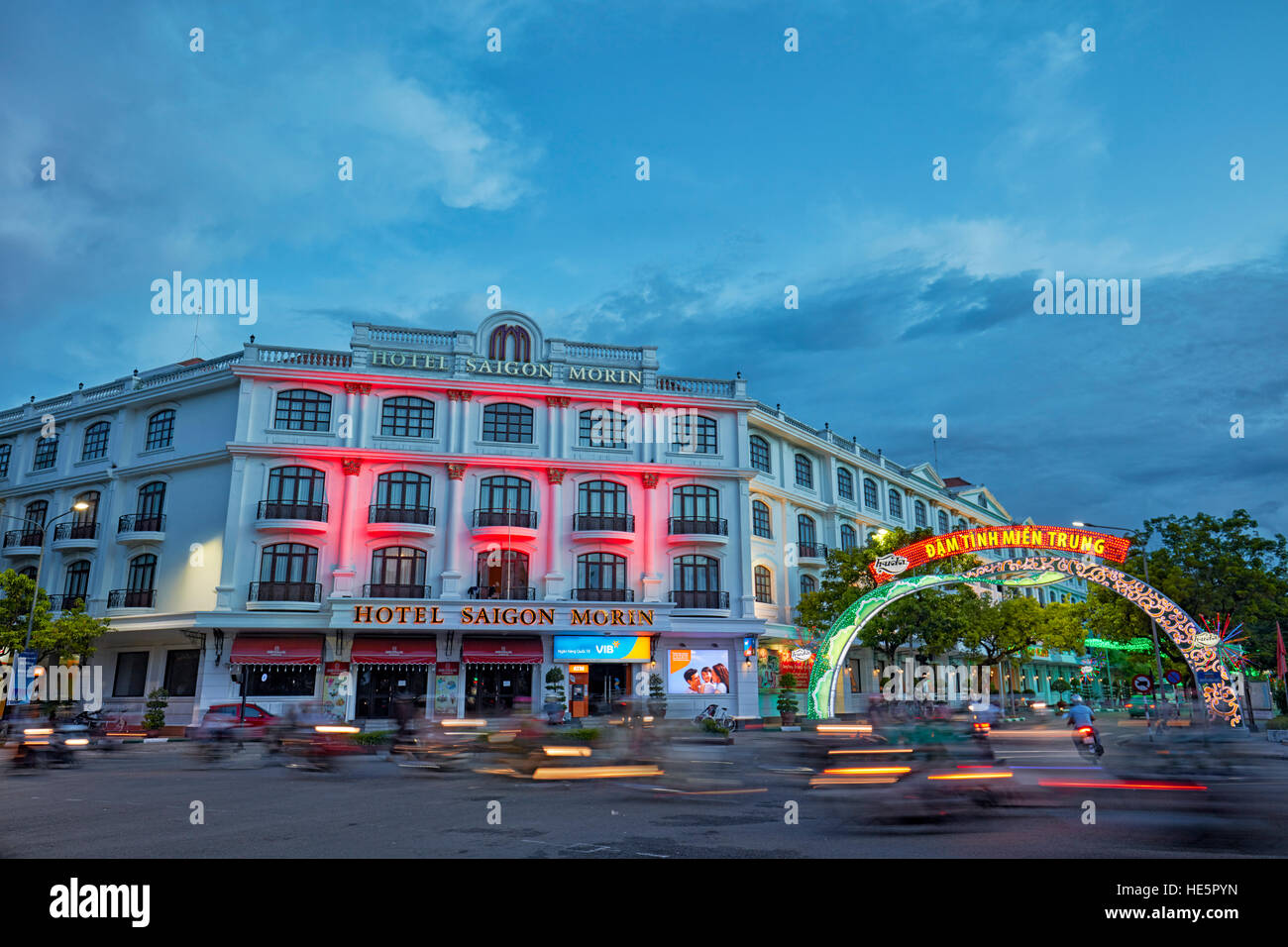 Hotel Saigon Morin at dusk. Hue, Vietnam Stock Photo - Alamy