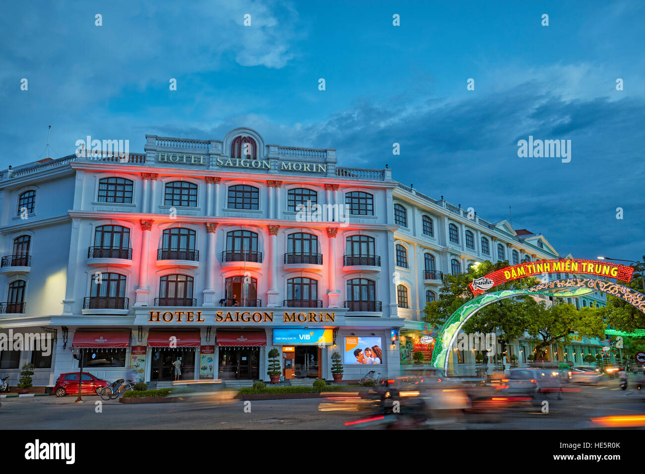 Hotel Saigon Morin at dusk. Hue, Vietnam Stock Photo - Alamy