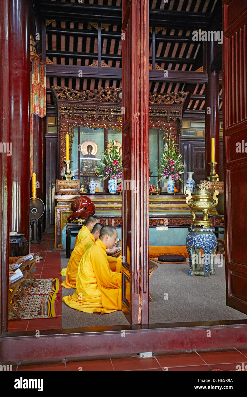 Buddhist monks at the morning prayer. Thien Mu Pagoda, Hue, Vietnam ...