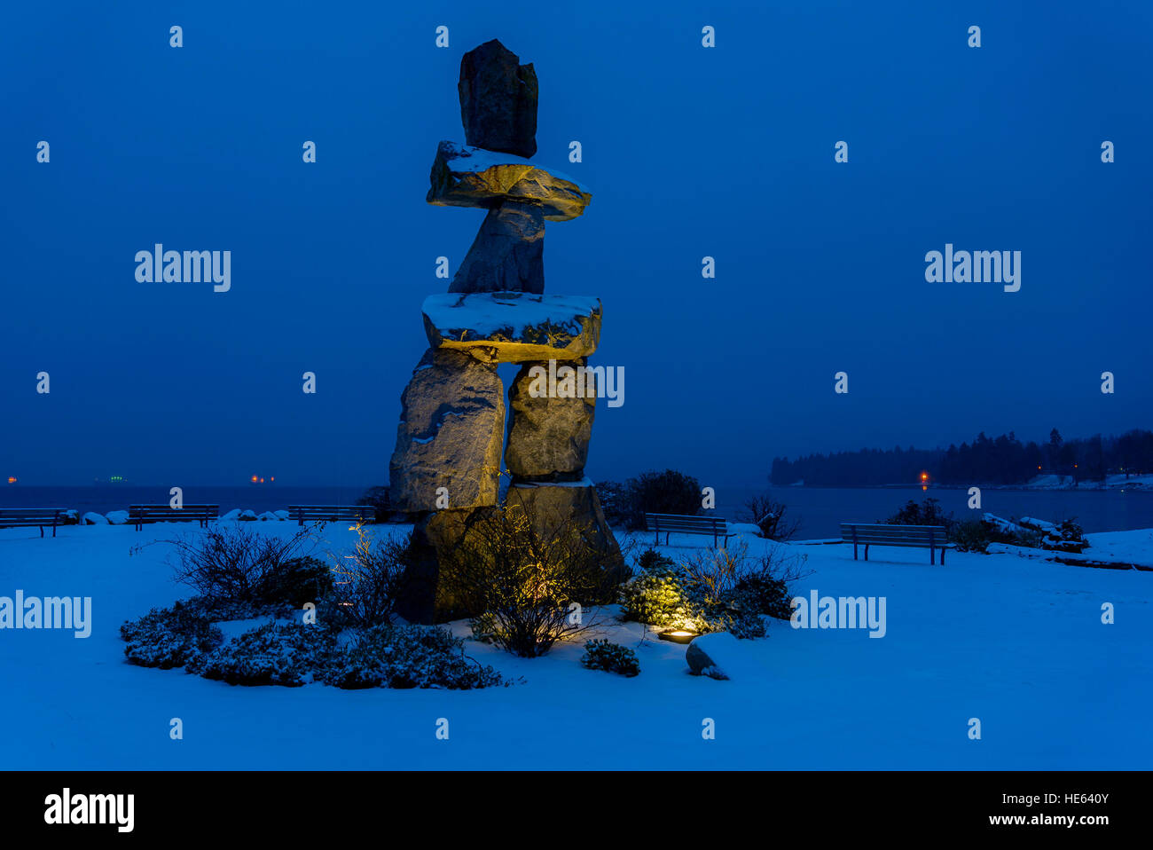 Inukshuk, English Bay, Vancouver, British Columbia. Canada Stock Photo ...