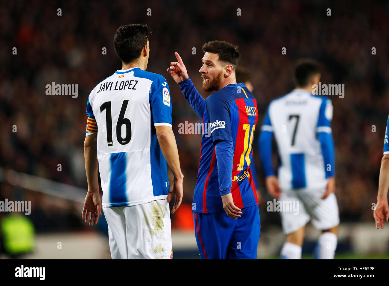 Barcelona, Spain. 18th Dec, 2016. Javi Lopez (Espanyol), Lionel Messi ...