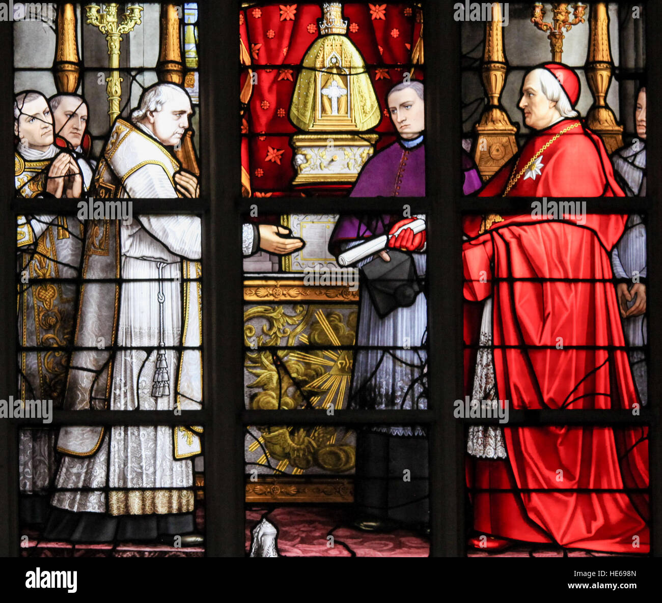 Stained glass window depicting a Cardinal refounding the Brothership of ...
