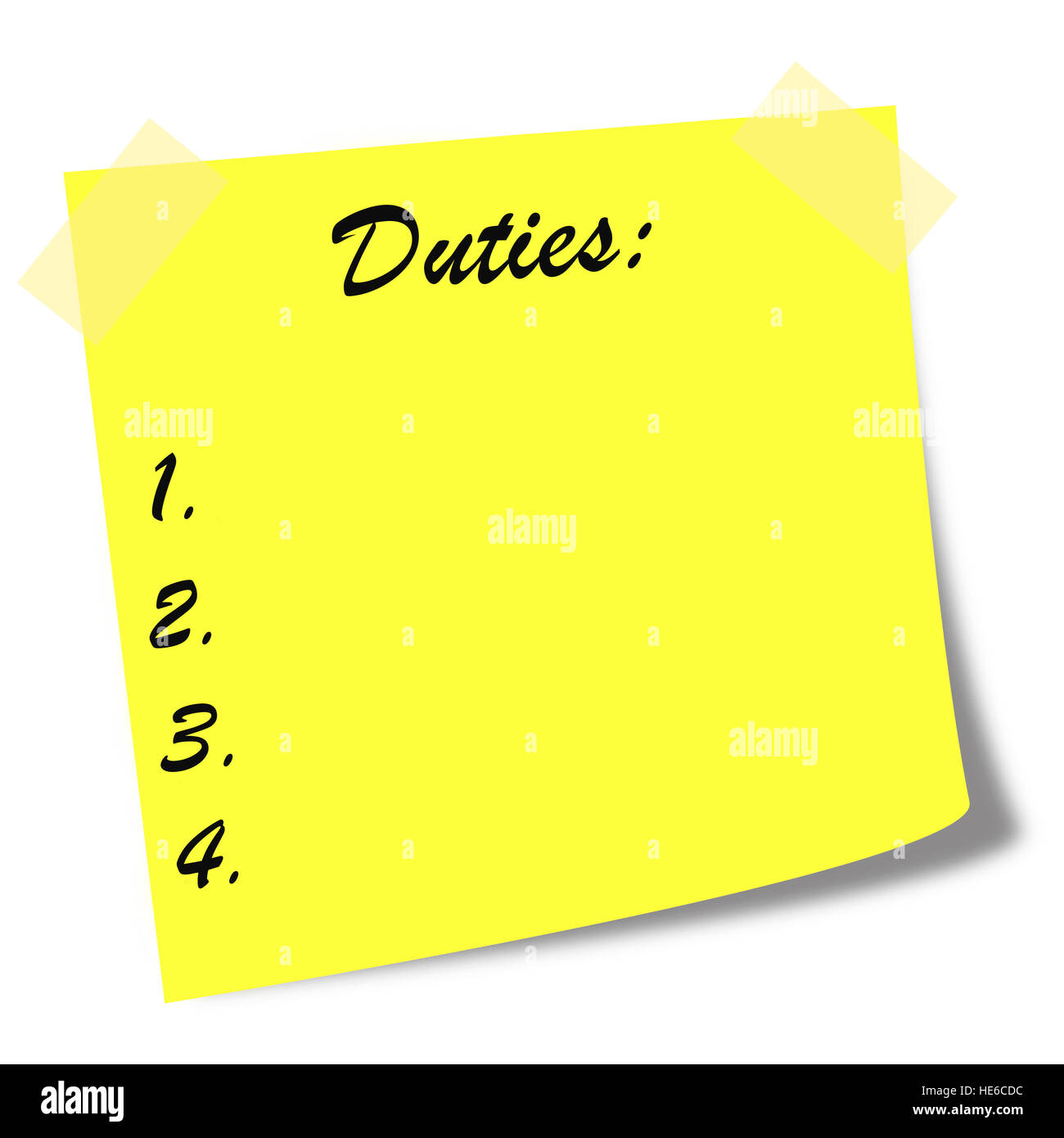 Duties list Cut Out Stock Images & Pictures - Alamy