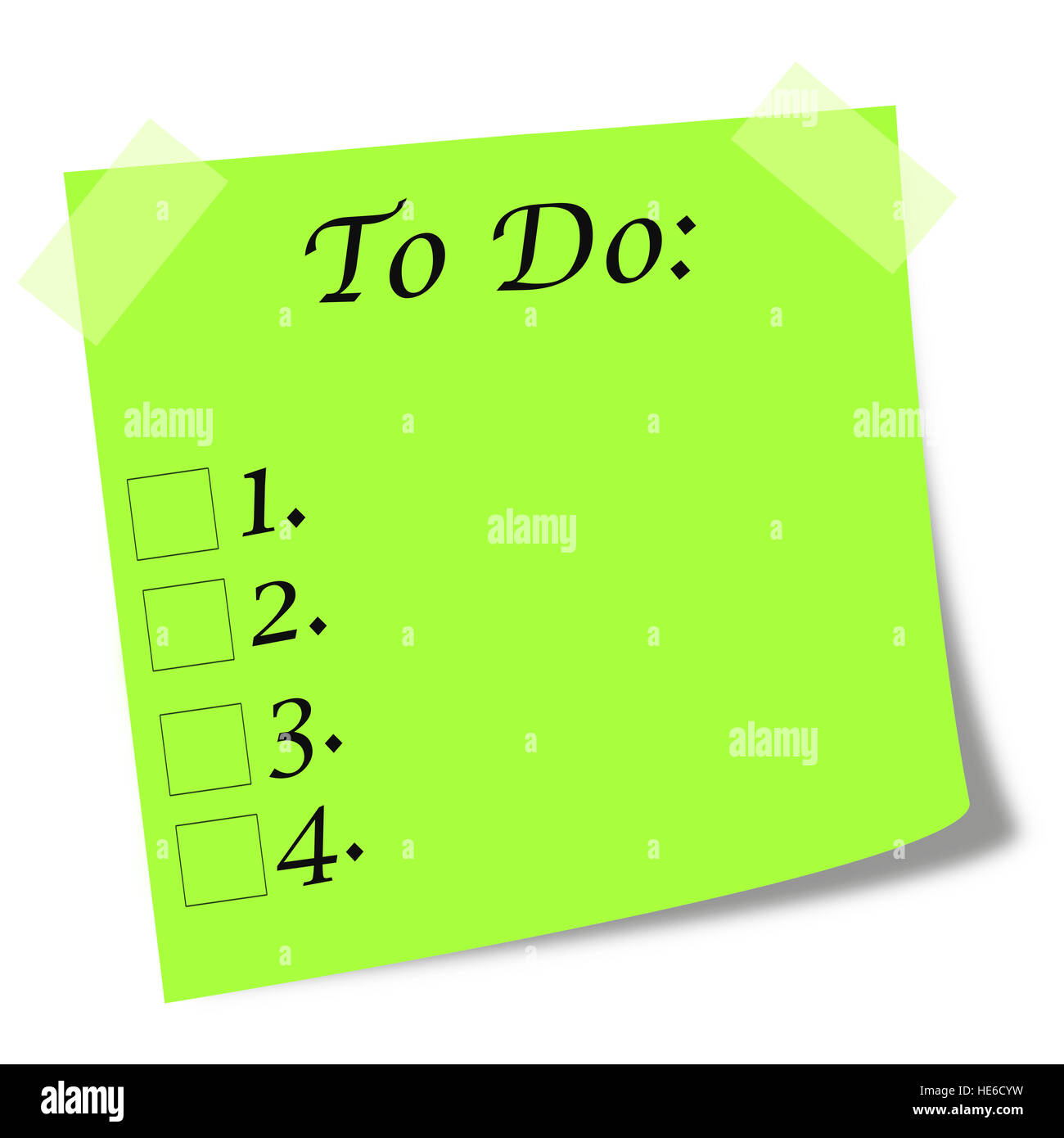 to do list written on green post it illustration Stock Photo - Alamy