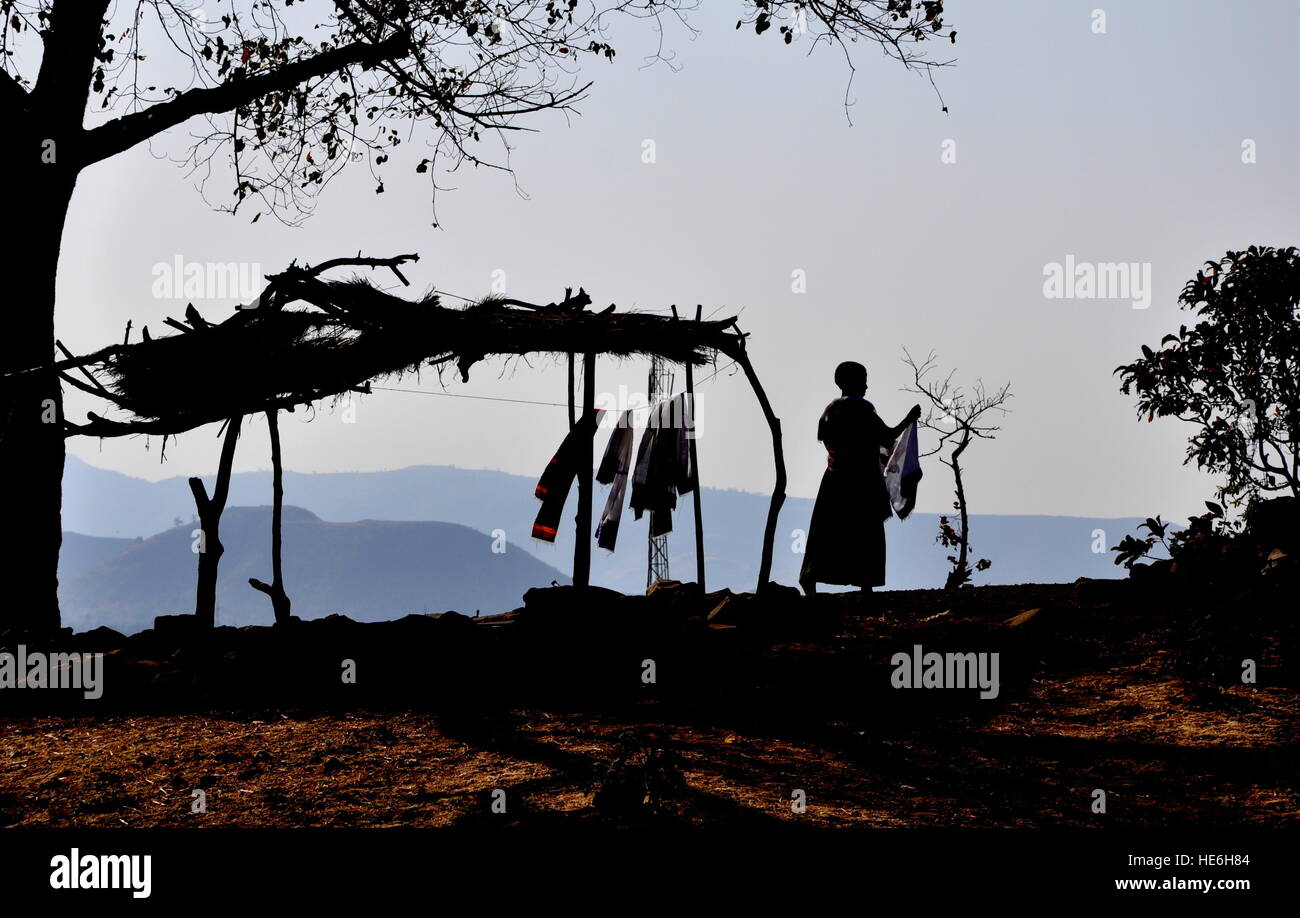 Woman drying clothes in hi-res stock photography and images - Alamy