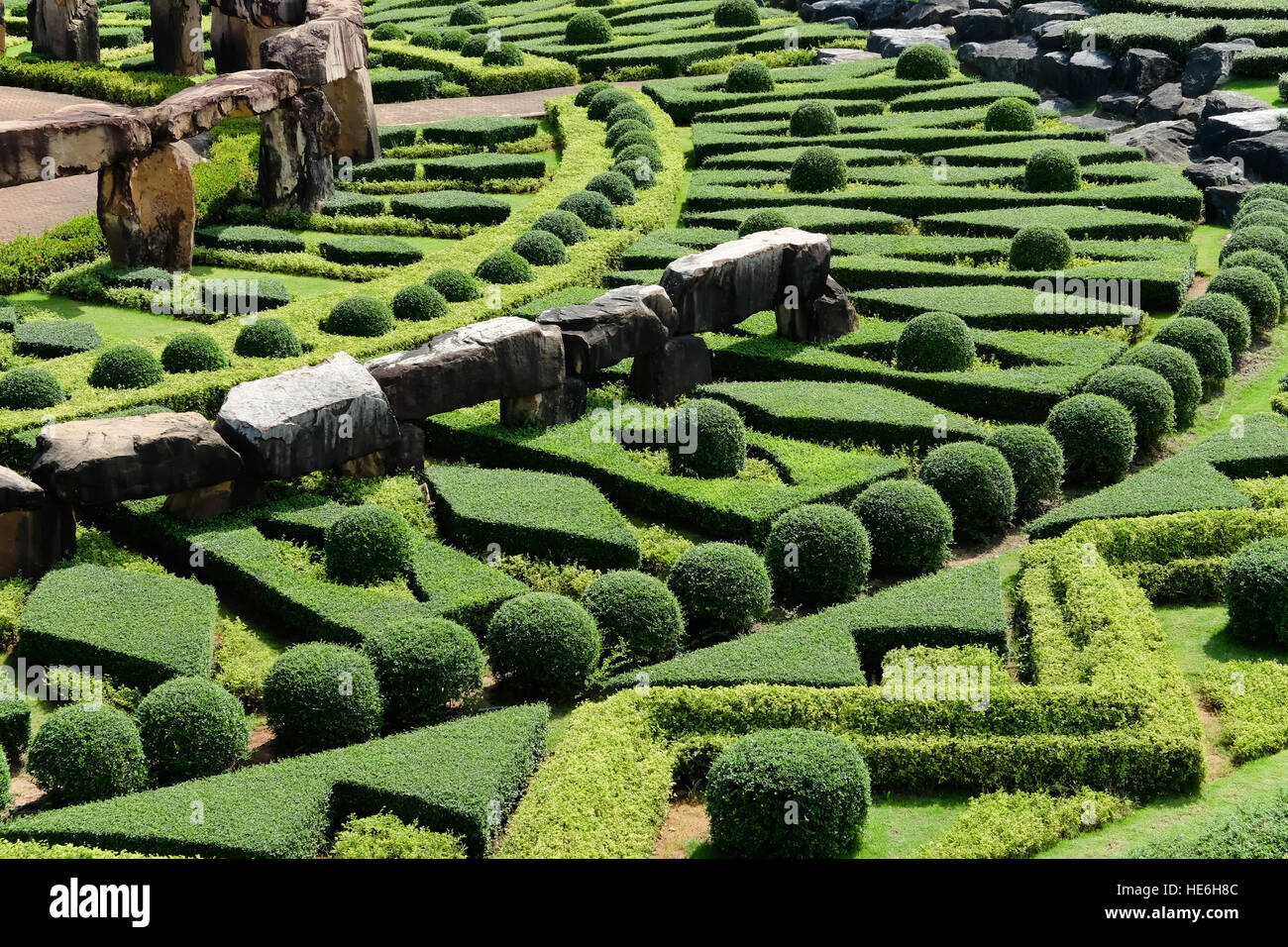 Garden path with topiary landscape Stock Photo - Alamy