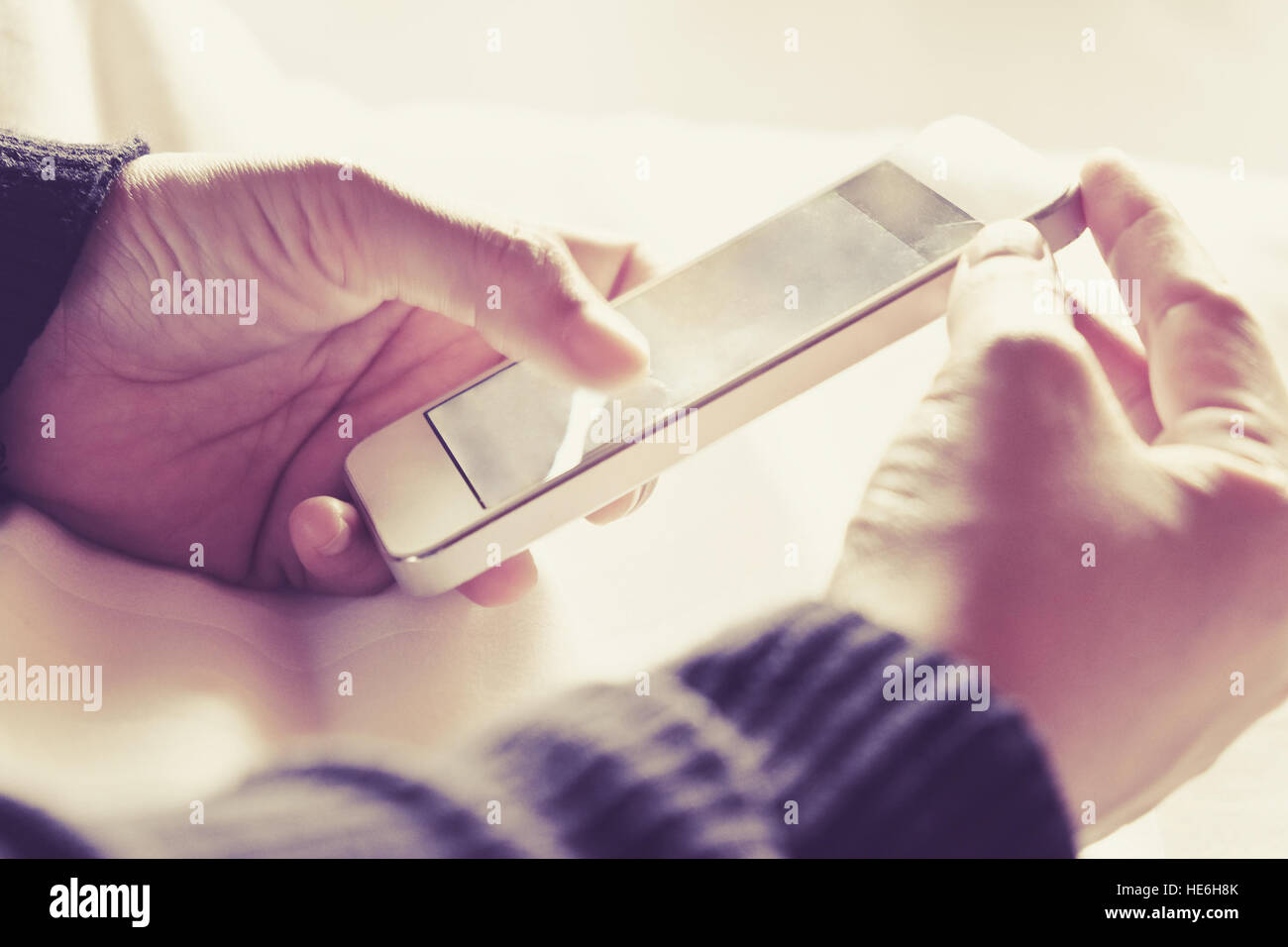Touching Smart Phone Stock Photo - Alamy