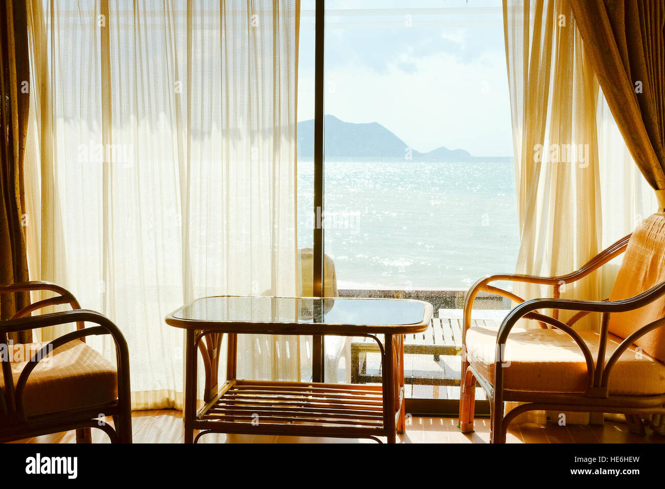 Tropical Sea view Through Window Stock Photo - Alamy