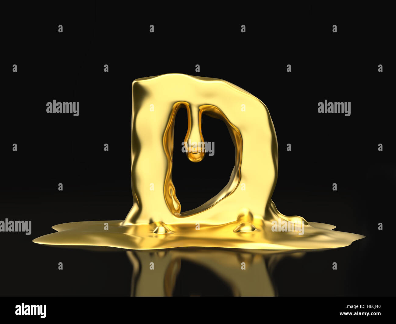 Liquid gold letter D on a black background. 3D illustration Stock Photo ...
