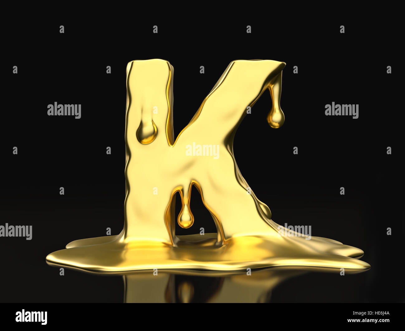Liquid gold letter K on a black background. 3D illustration Stock Photo ...