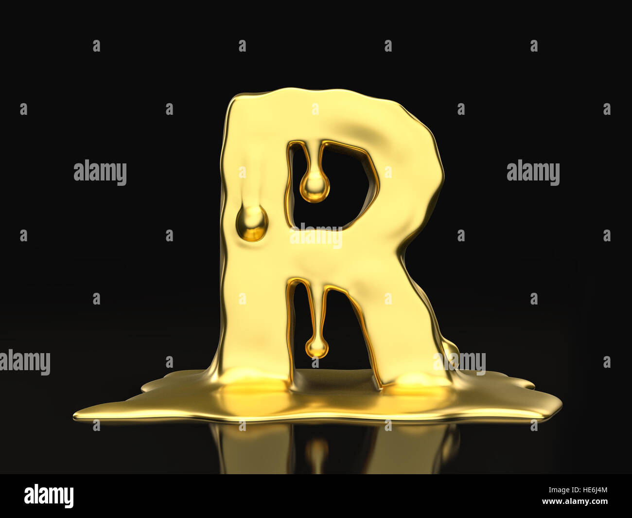 Liquid gold letter R on a black background. 3D illustration Stock Photo ...