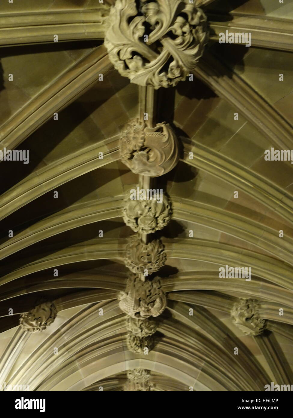 Gothic ceiling arches and buttresses with ornate moldings Stock Photo ...