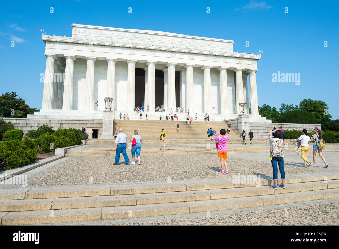 WASHINGTON DC - JULY 30, 2014: Tourists crowd the steps in front of the ...