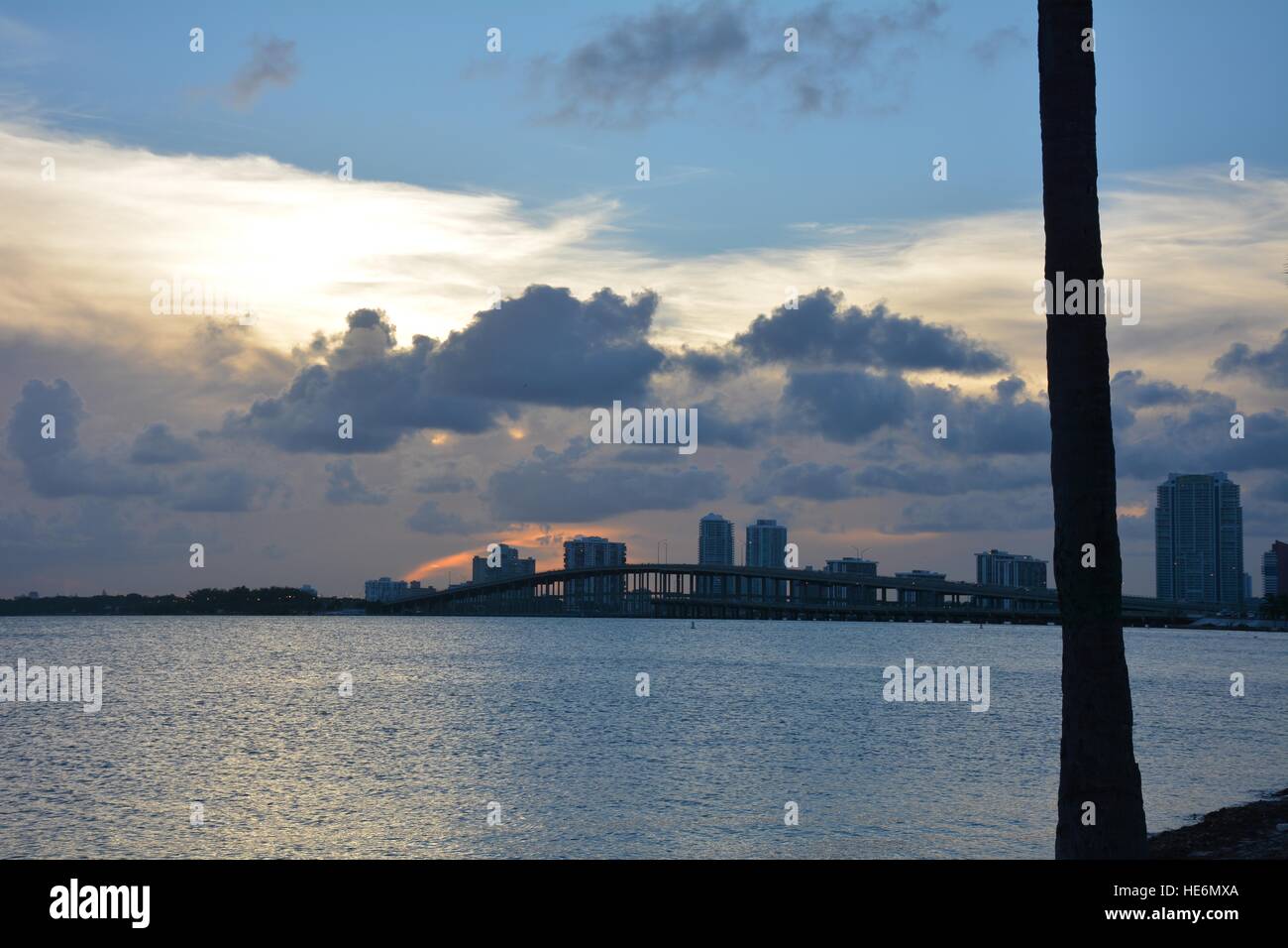 Miami Sunset over rickenbacker bridge Stock Photo - Alamy