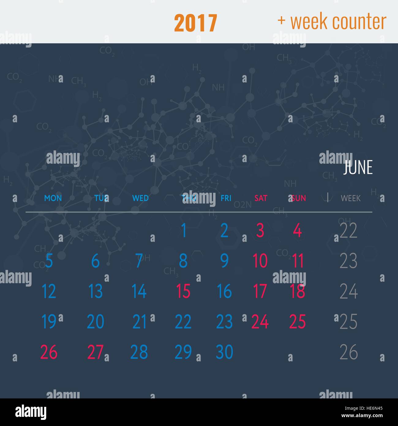 Calendar template for 2017 June with Abstract medical background Stock ...