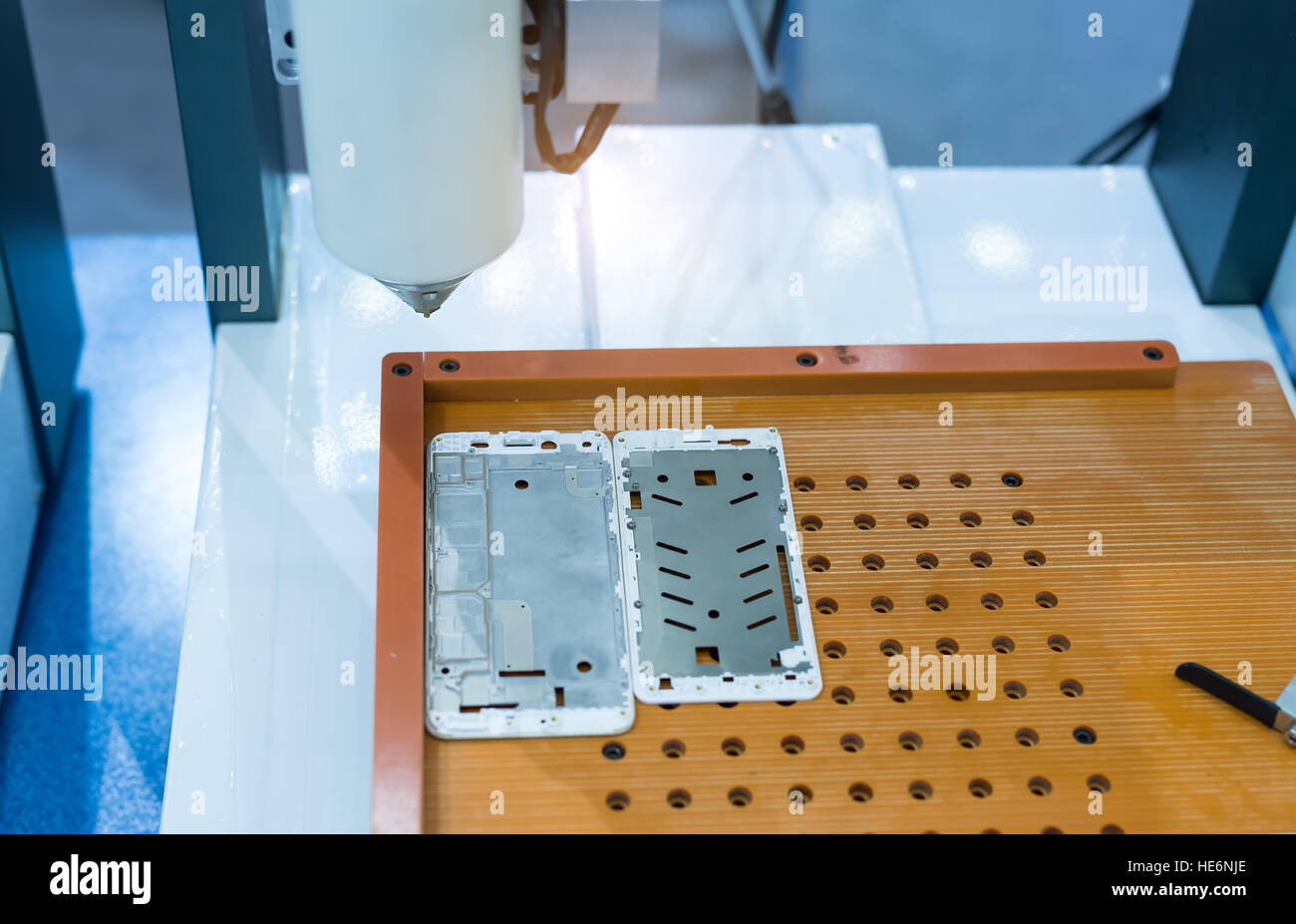 Robotic machine vision system in phone factory Stock Photo - Alamy