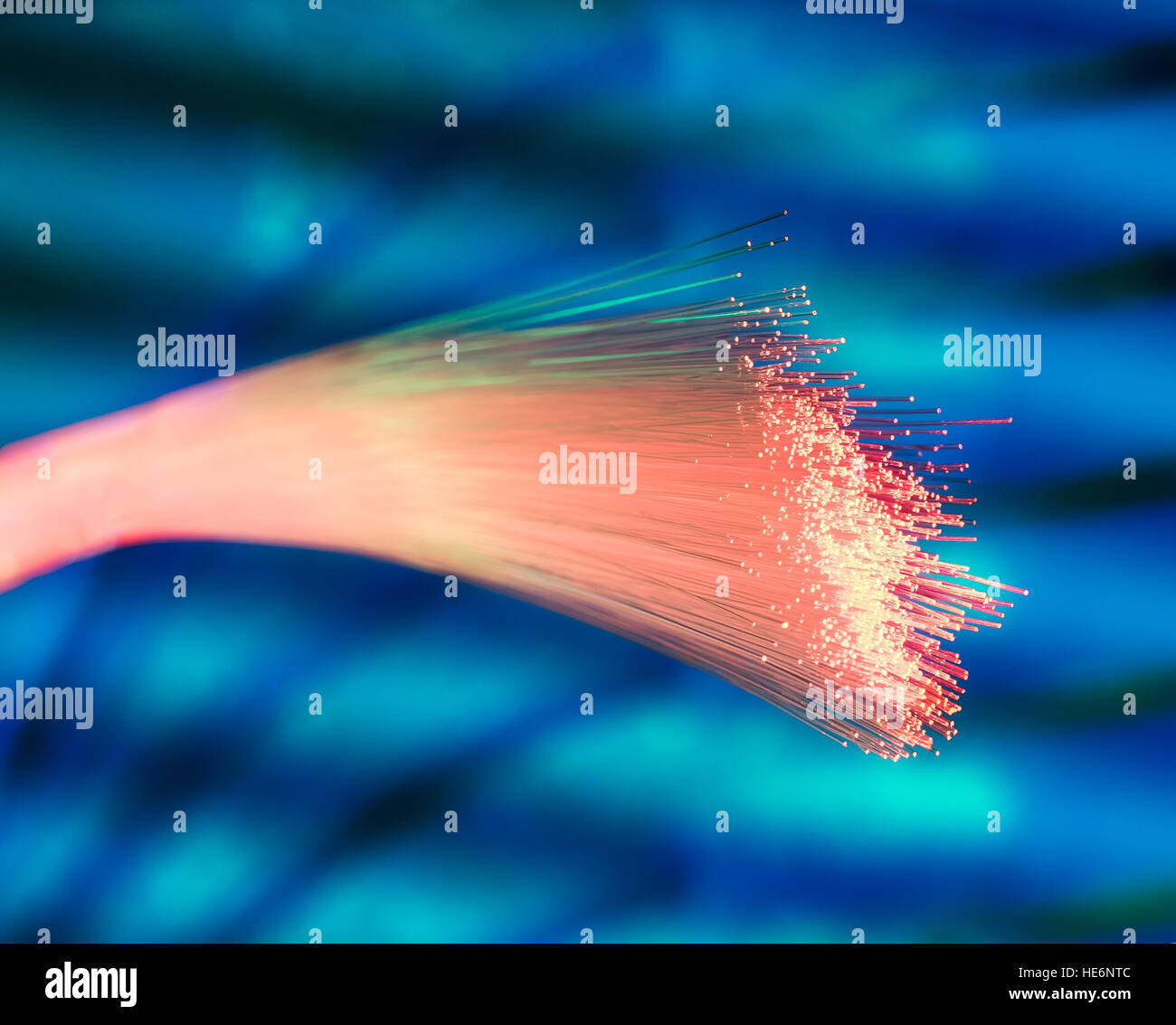 optical fibres dinamic flying from deep on technology background Stock ...