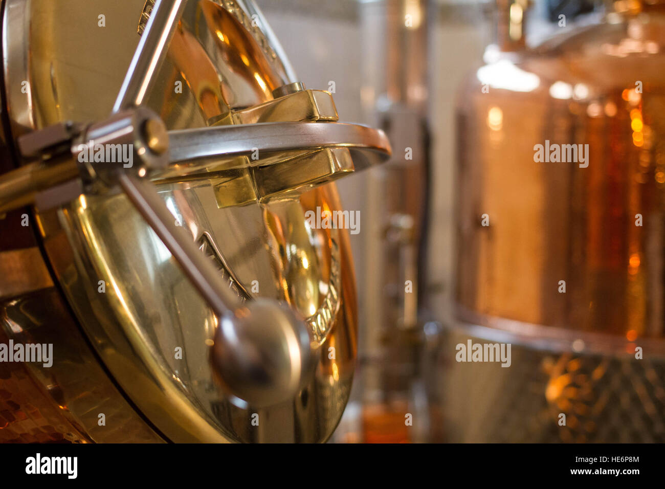 Copper alcohol distiller boiler Stock Photo - Alamy