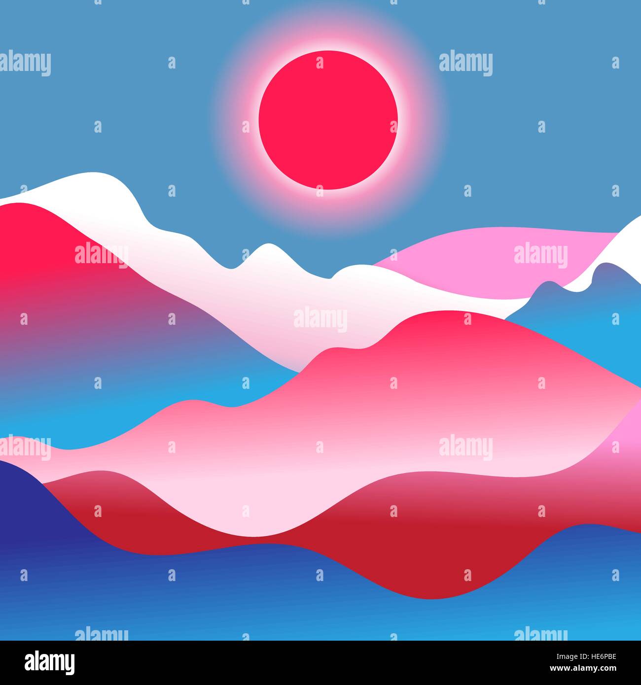 Bright vector landscape with mountains and sun Stock Vector Image & Art ...