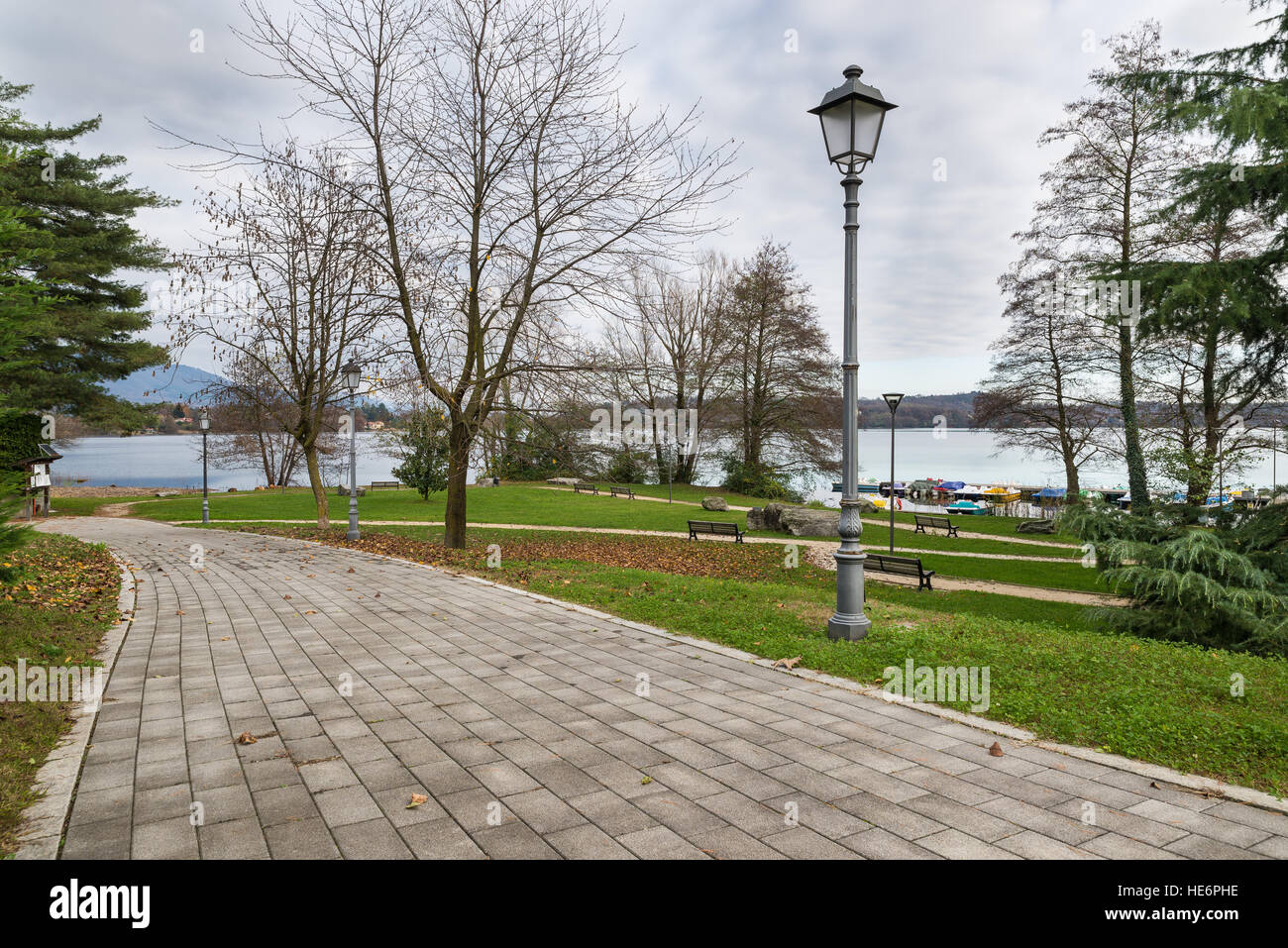 Lake Monate from Cadrezzate, province of Varese, Italy. Public park ...