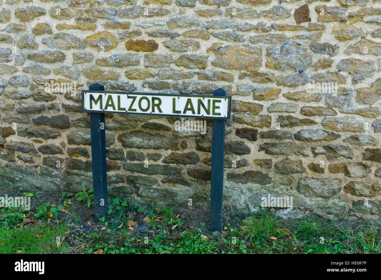 Street sign in the Northamptonshire village of Miton Malsor; Malzor ...