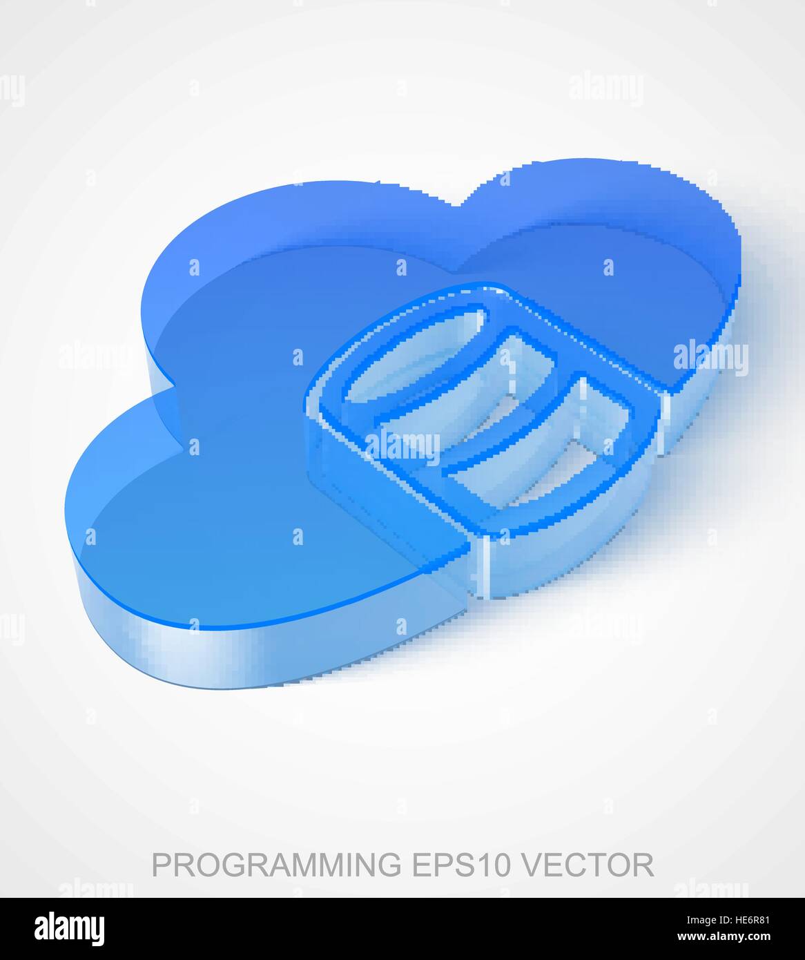 Software icon: extruded Blue Transparent Plastic Database With Cloud with transparent shadow ...