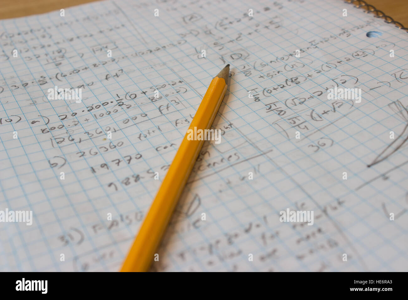 Math Notebook Messy Handwriting With Yellow Pencil Stock Photo - Alamy