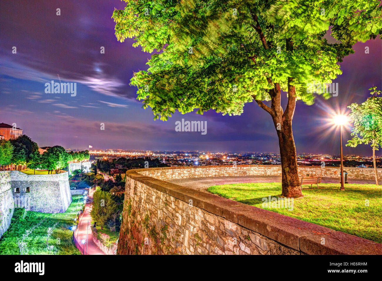 Stone walls of Castle La Rocca in Bergamo old town Stock Photo - Alamy