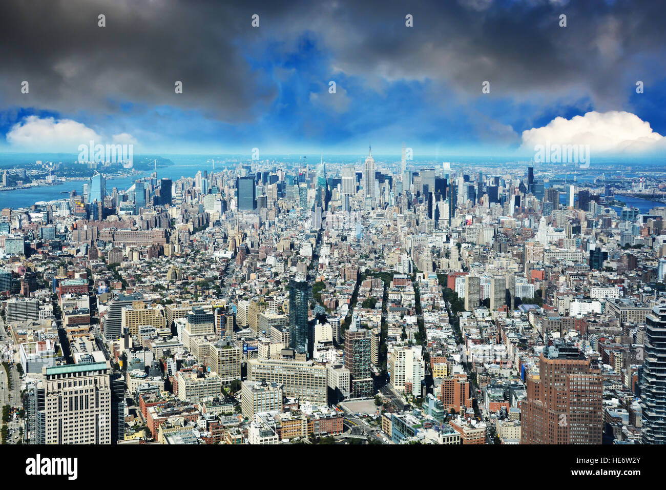 New York City skyline with beautiful clouds and blue sky Stock Photo ...