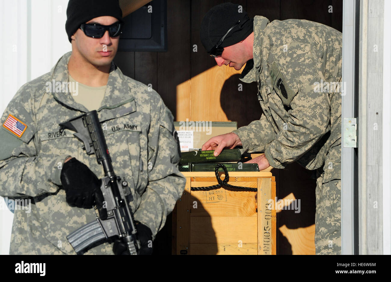 Pfc. Rafael Rivera, a native of Coamo, Puerto Rico, guards explosives ...